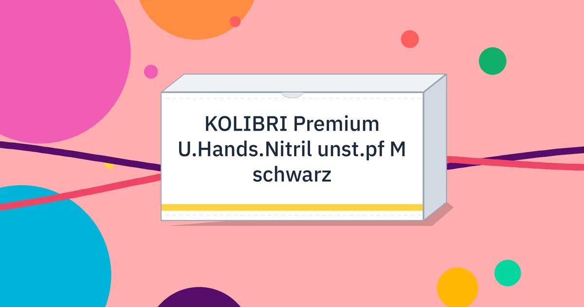 Symbolbild: Packung mit der Aufschrift KOLIBRI Premium U.Hands.Nitril unst.pf M schwarz (PZN 20421407) – Verfügbarkeit und Bezug in Apotheken in Frankfurt am Main