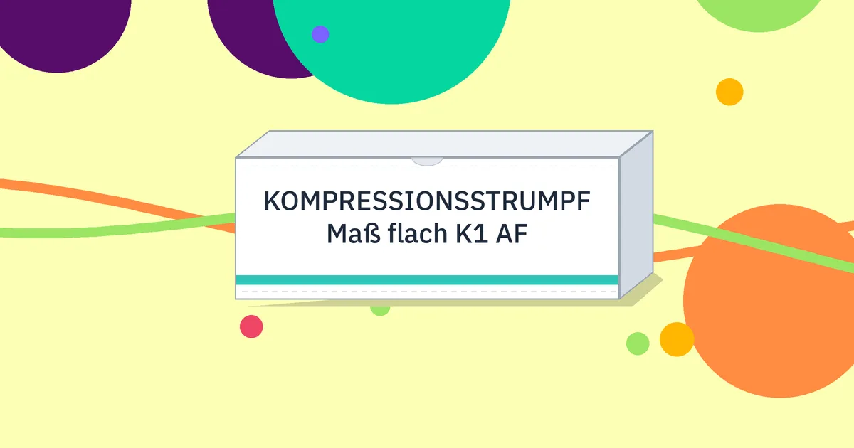Symbolbild: Packung mit der Aufschrift KOMPRESSIONSSTRUMPF Maß flach K1 AF (PZN 16745104) – Verfügbarkeit und Bezug in Apotheken in Frankfurt am Main