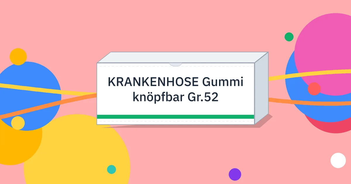Symbolbild: Packung mit der Aufschrift KRANKENHOSE Gummi knöpfbar Gr.52 (PZN 01979859) – Verfügbarkeit und Bezug in Apotheken in Frankfurt am Main