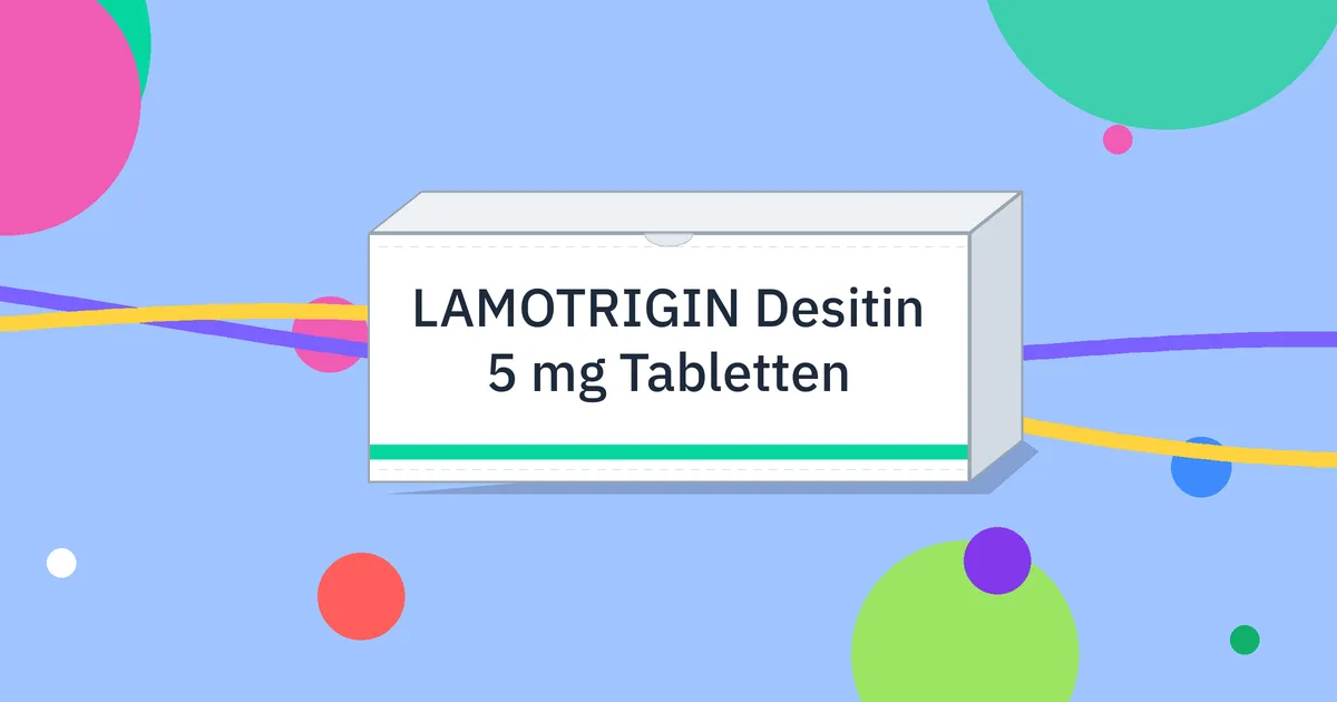 Symbolbild: Packung mit der Aufschrift LAMOTRIGIN Desitin 5 mg Tabletten (PZN 18231591) – Verfügbarkeit und Bezug in Apotheken in Frankfurt am Main
