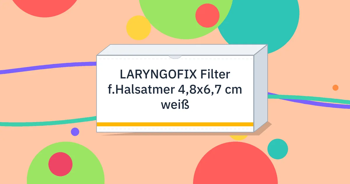 Symbolbild: Packung mit der Aufschrift LARYNGOFIX Filter f.Halsatmer 4,8x6,7 cm weiß (PZN 03843816) – Verfügbarkeit und Bezug in Apotheken in Frankfurt am Main