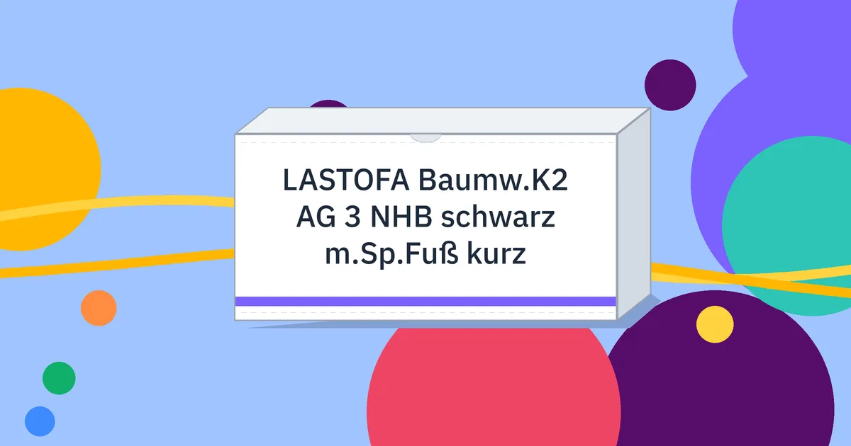 Symbolbild: Packung mit der Aufschrift LASTOFA Baumw.K2 AG 3 NHB schwarz m.Sp.Fuß kurz (PZN 01947090) – Verfügbarkeit und Bezug in Apotheken in Frankfurt am Main