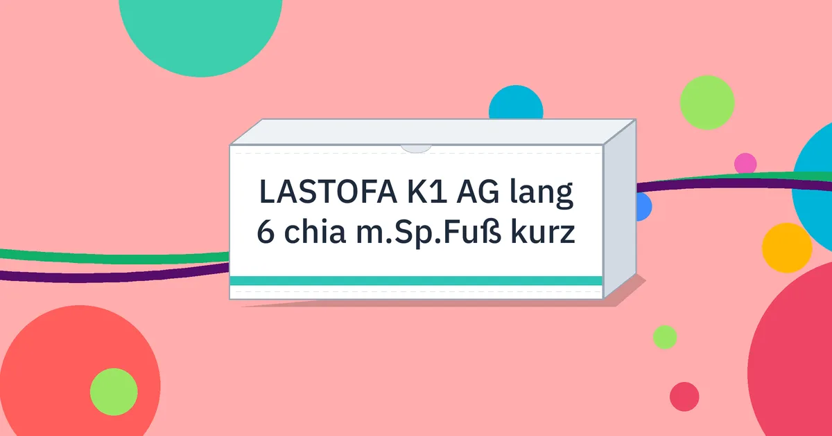 Symbolbild: Packung mit der Aufschrift LASTOFA K1 AG lang 6 chia m.Sp.Fuß kurz (PZN 13793835) – Verfügbarkeit und Bezug in Apotheken in Frankfurt am Main