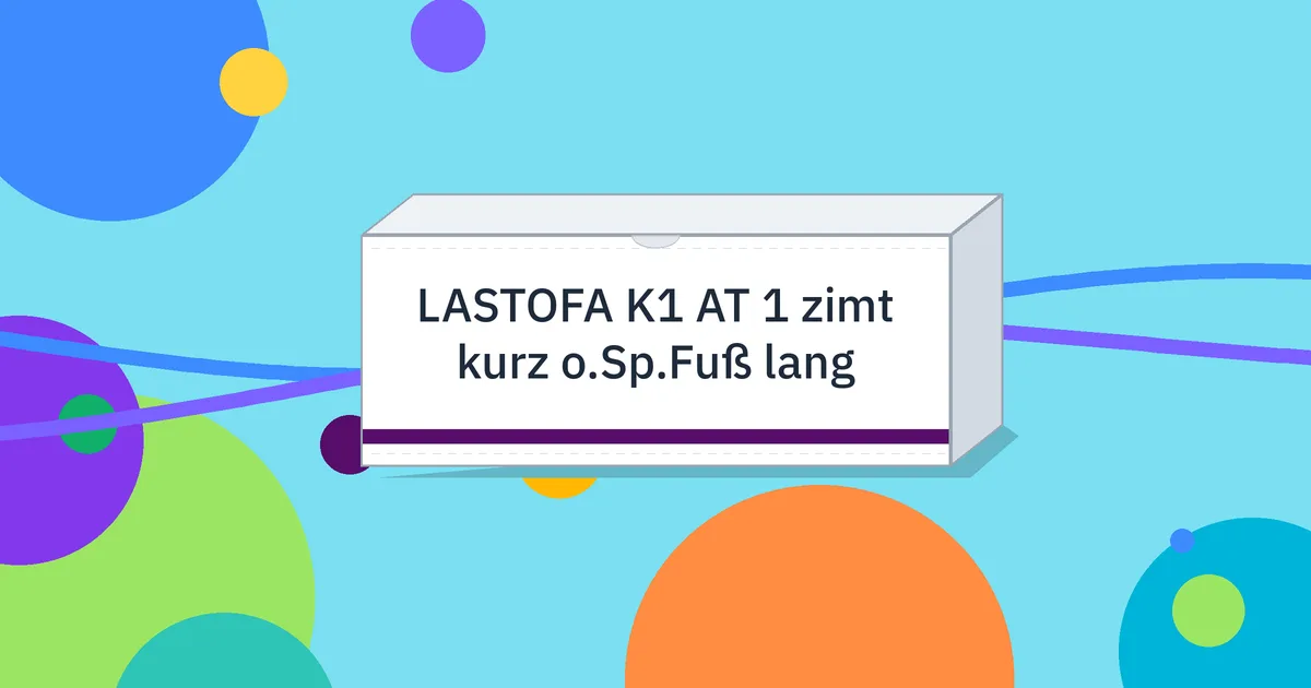 Symbolbild: Packung mit der Aufschrift LASTOFA K1 AT 1 zimt kurz o.Sp.Fuß lang (PZN 14150625) – Verfügbarkeit und Bezug in Apotheken in Frankfurt am Main