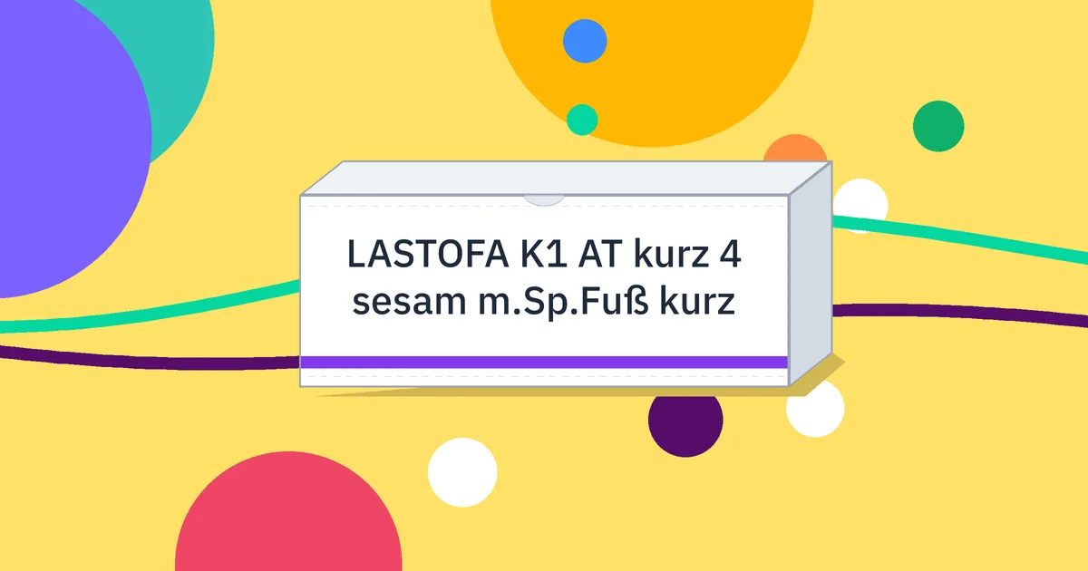 Symbolbild: Packung mit der Aufschrift LASTOFA K1 AT kurz 4 sesam m.Sp.Fuß kurz (PZN 13796331) – Verfügbarkeit und Bezug in Apotheken in Frankfurt am Main