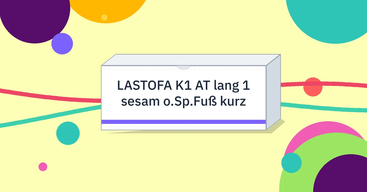 Symbolbild: Packung mit der Aufschrift LASTOFA K1 AT lang 1 sesam o.Sp.Fuß kurz (PZN 13795202) – Verfügbarkeit und Bezug in Apotheken in Frankfurt am Main