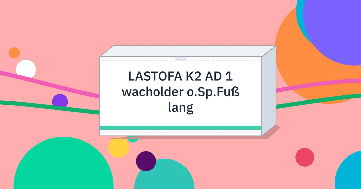 Symbolbild: Packung mit der Aufschrift LASTOFA K2 AD 1 wacholder o.Sp.Fuß lang (PZN 14147008) – Verfügbarkeit und Bezug in Apotheken in Frankfurt am Main