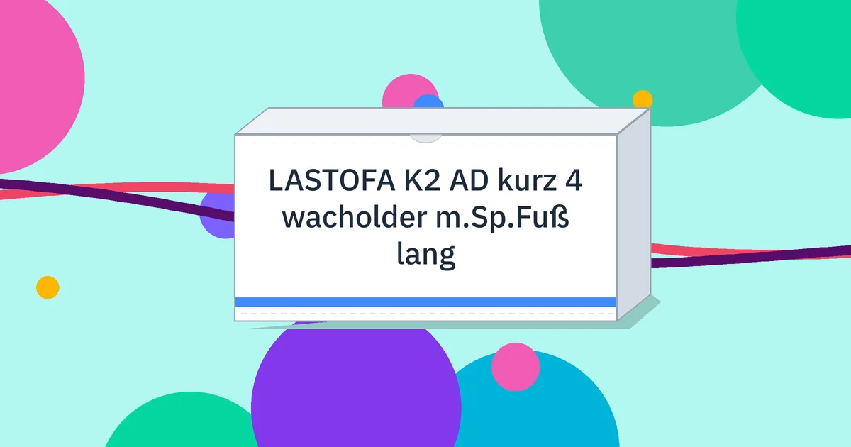 Symbolbild: Packung mit der Aufschrift LASTOFA K2 AD kurz 4 wacholder m.Sp.Fuß lang (PZN 13800653) – Verfügbarkeit und Bezug in Apotheken in Frankfurt am Main