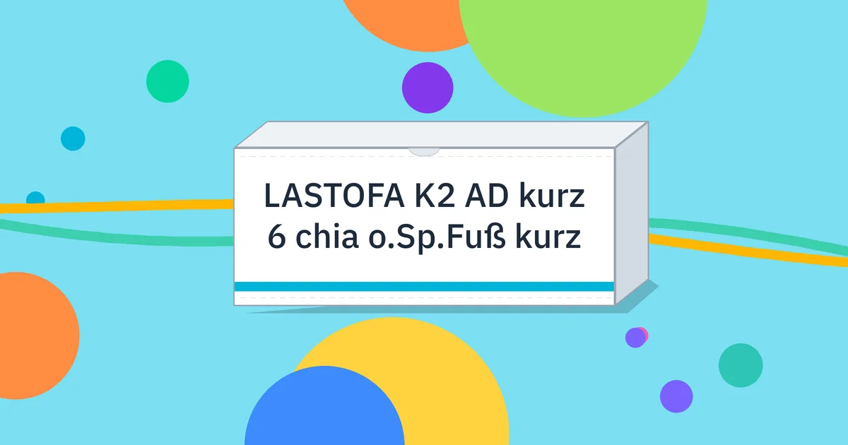 Symbolbild: Packung mit der Aufschrift LASTOFA K2 AD kurz 6 chia o.Sp.Fuß kurz (PZN 13801262) – Verfügbarkeit und Bezug in Apotheken in Frankfurt am Main