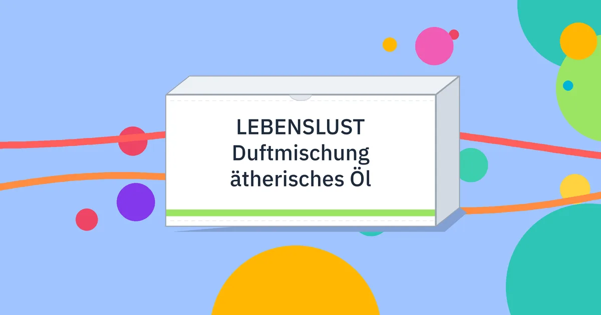 Symbolbild: Packung mit der Aufschrift LEBENSLUST Duftmischung ätherisches Öl (PZN 15394513) – Verfügbarkeit und Bezug in Apotheken in Frankfurt am Main