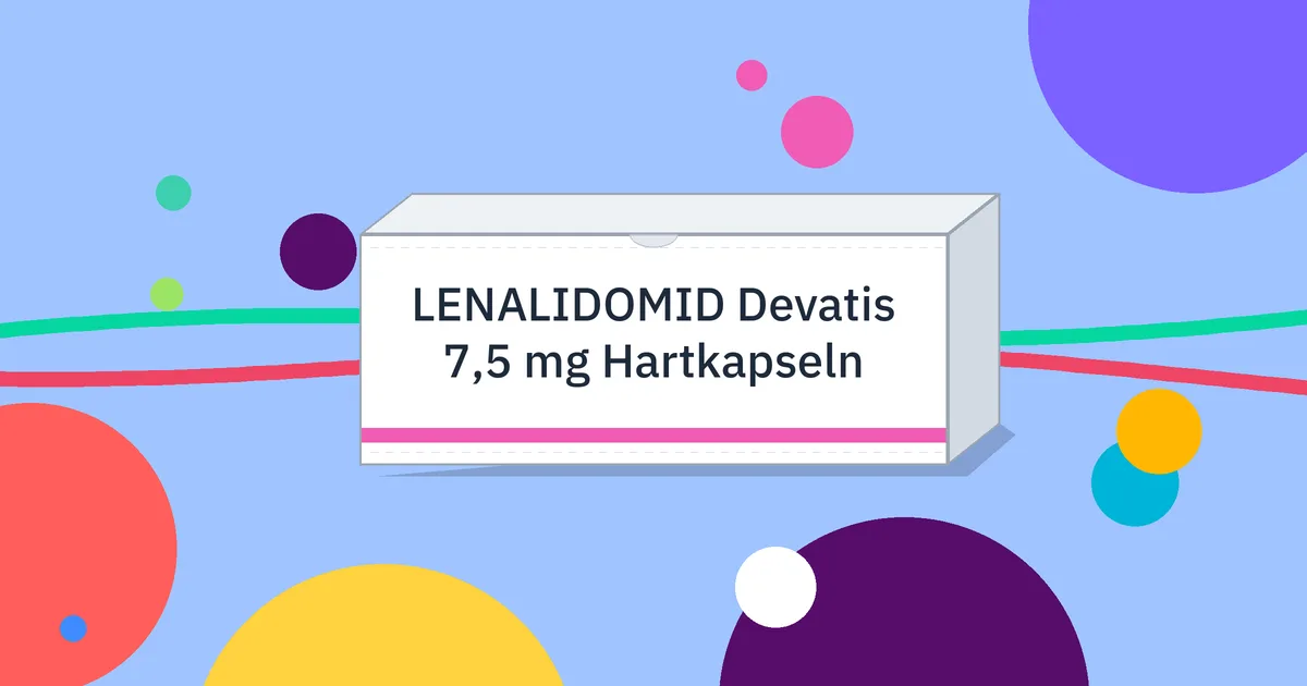 Symbolbild: Packung mit der Aufschrift LENALIDOMID Devatis 7,5 mg Hartkapseln (PZN 17491060) – Verfügbarkeit und Bezug in Apotheken in Frankfurt am Main