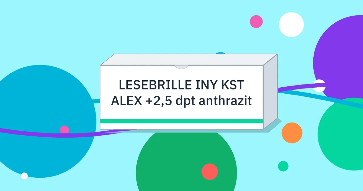 Symbolbild: Packung mit der Aufschrift LESEBRILLE INY KST ALEX +2,5 dpt anthrazit (PZN 19941739) – Verfügbarkeit und Bezug in Apotheken in Frankfurt am Main