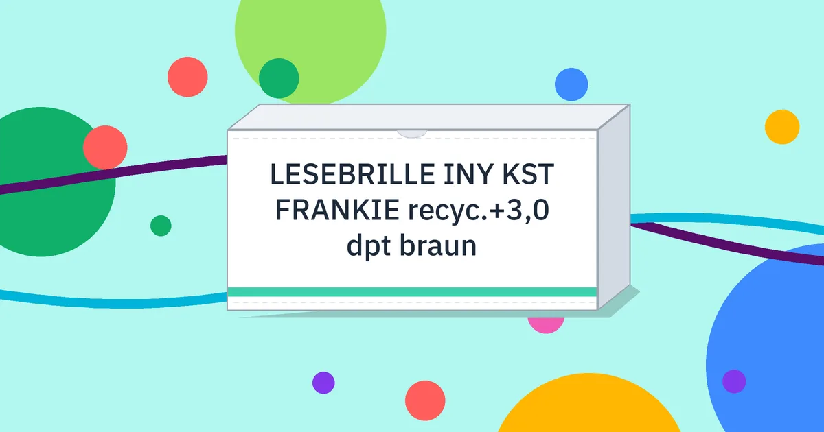 Symbolbild: Packung mit der Aufschrift LESEBRILLE INY KST FRANKIE recyc.+3,0 dpt braun (PZN 19376191) – Verfügbarkeit und Bezug in Apotheken in Frankfurt am Main