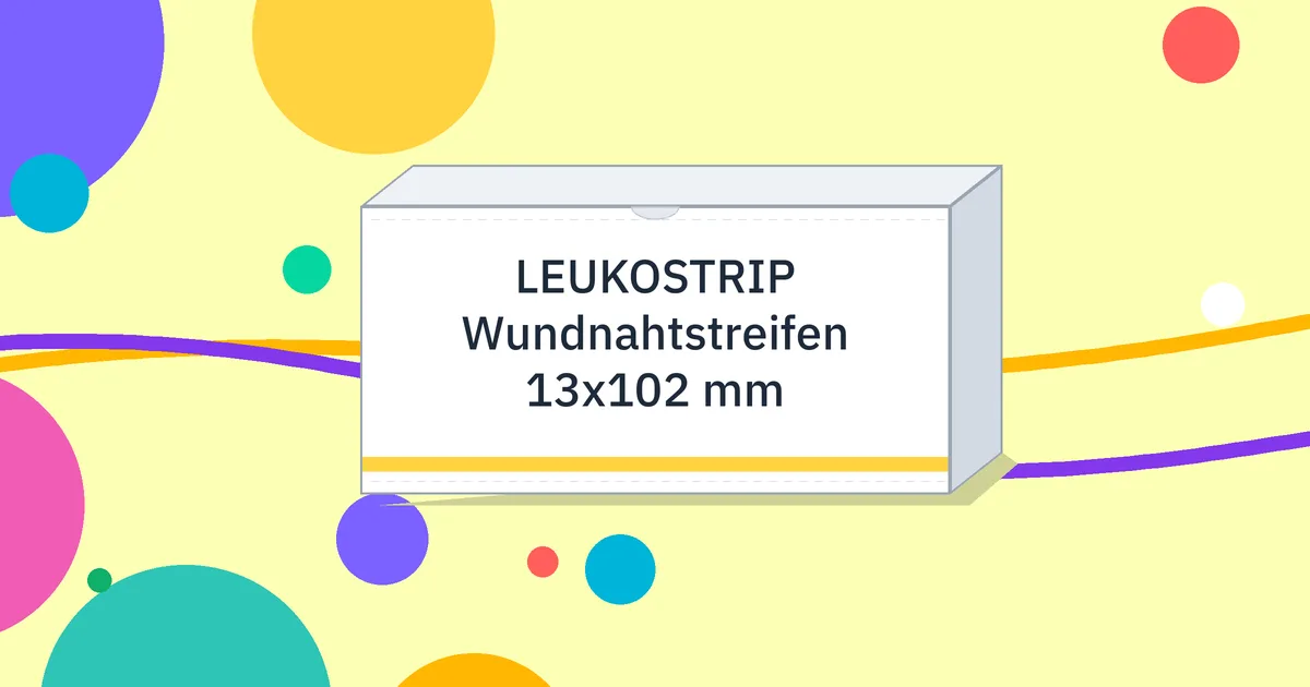 Symbolbild: Packung mit der Aufschrift LEUKOSTRIP Wundnahtstreifen 13x102 mm (PZN 18034755) – Verfügbarkeit und Bezug in Apotheken in Frankfurt am Main