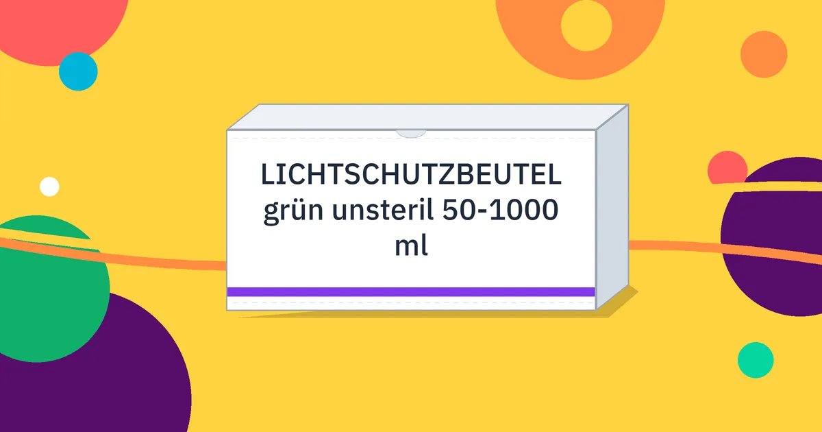 Symbolbild: Packung mit der Aufschrift LICHTSCHUTZBEUTEL grün unsteril 50-1000 ml (PZN 20281343) – Verfügbarkeit und Bezug in Apotheken in Frankfurt am Main