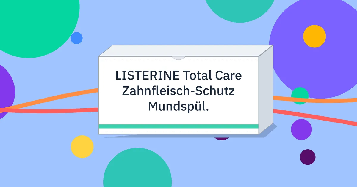 Symbolbild: Packung mit der Aufschrift LISTERINE Total Care Zahnfleisch-Schutz Mundspül. (PZN 17395936) – Verfügbarkeit und Bezug in Apotheken in Frankfurt am Main