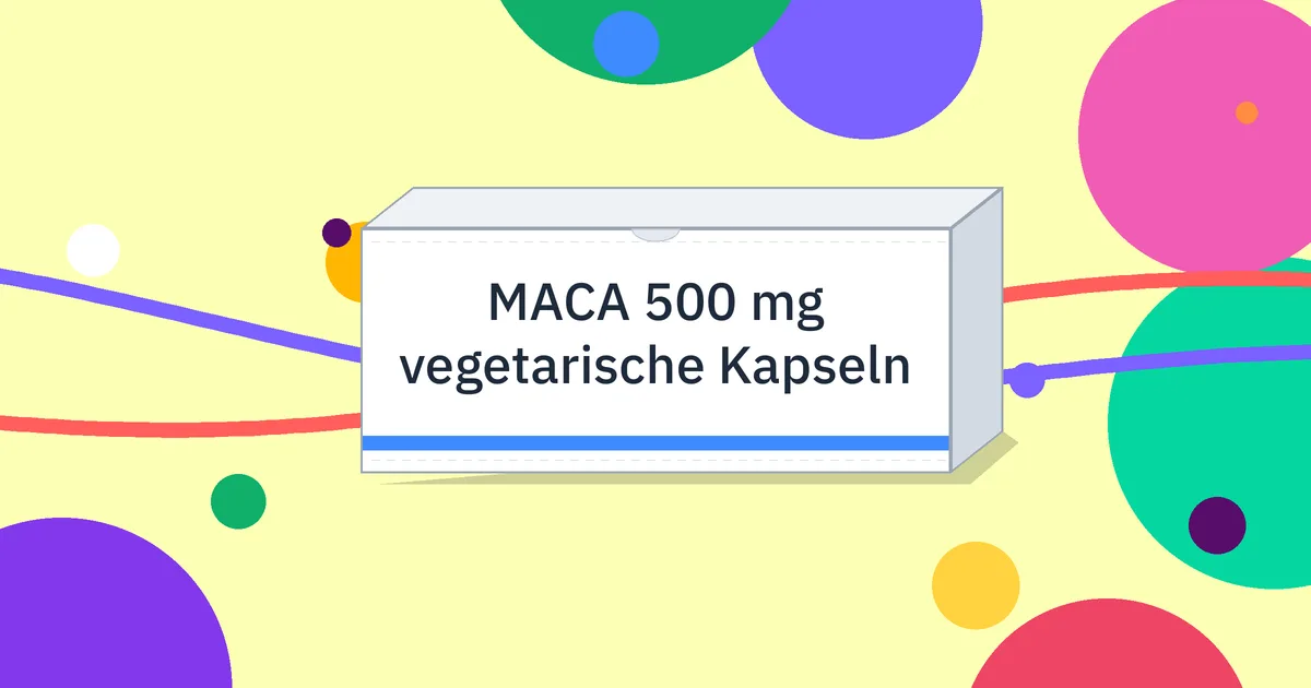Symbolbild: Packung mit der Aufschrift MACA 500 mg vegetarische Kapseln (PZN 05867620) – Verfügbarkeit und Bezug in Apotheken in Frankfurt am Main