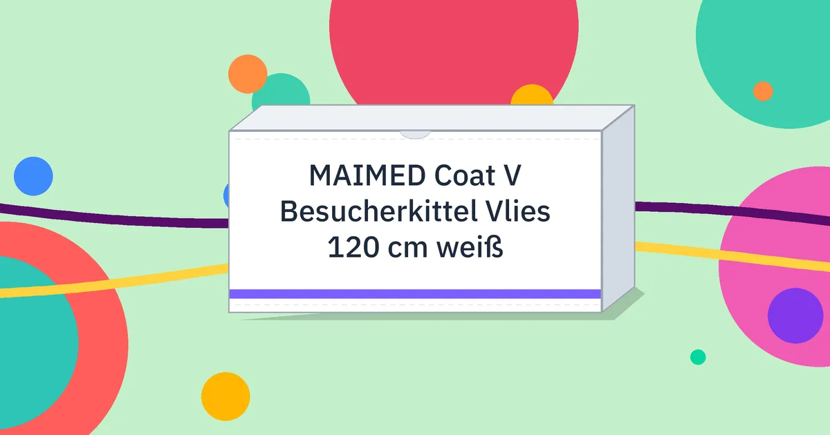 Symbolbild: Packung mit der Aufschrift MAIMED Coat V Besucherkittel Vlies 120 cm weiß (PZN 08922727) – Verfügbarkeit und Bezug in Apotheken in Frankfurt am Main