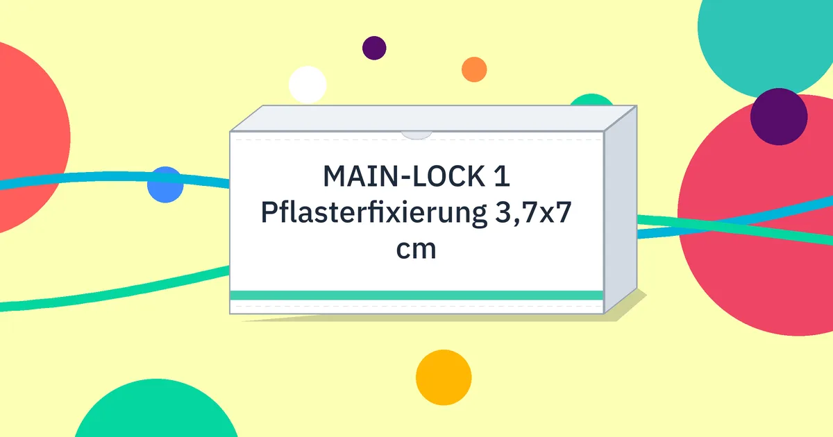 Symbolbild: Packung mit der Aufschrift MAIN-LOCK 1 Pflasterfixierung 3,7x7 cm (PZN 20165134) – Verfügbarkeit und Bezug in Apotheken in Frankfurt am Main