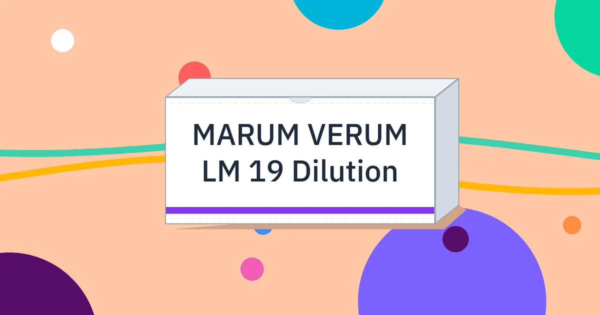 Symbolbild: Packung mit der Aufschrift MARUM VERUM LM 19 Dilution (PZN 12946567) – Verfügbarkeit und Bezug in Apotheken in Frankfurt am Main