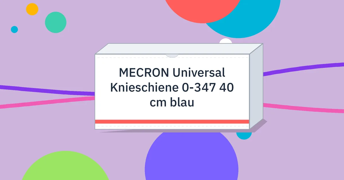 Symbolbild: Packung mit der Aufschrift MECRON Universal Knieschiene 0-347 40 cm blau (PZN 02908100) – Verfügbarkeit und Bezug in Apotheken in Frankfurt am Main