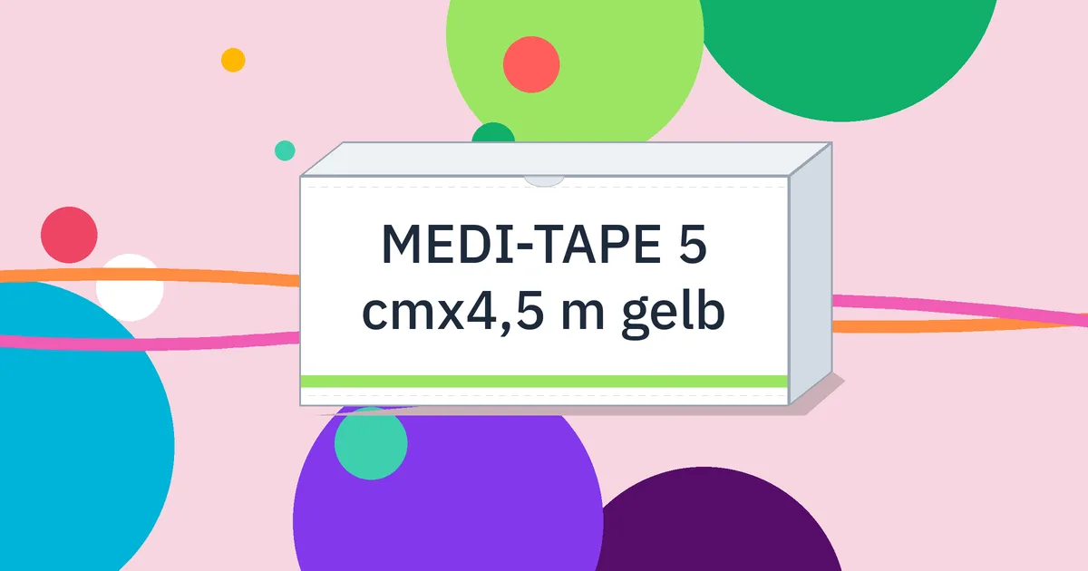 Symbolbild: Packung mit der Aufschrift MEDI-TAPE 5 cmx4,5 m gelb (PZN 16043017) – Verfügbarkeit und Bezug in Apotheken in Frankfurt am Main
