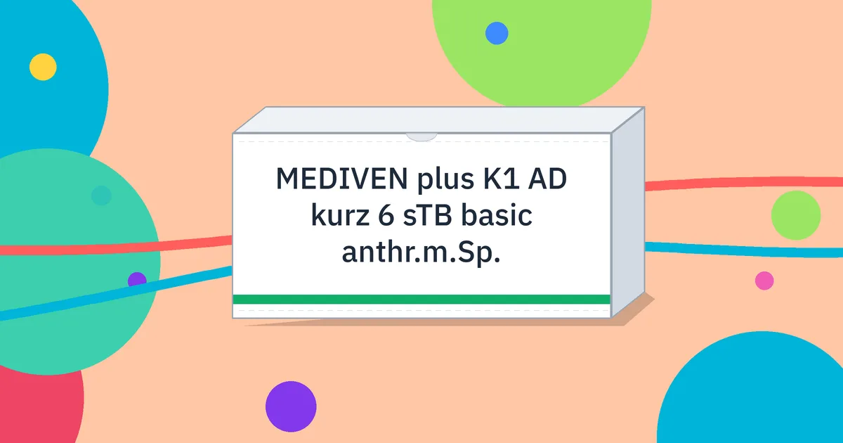 Symbolbild: Packung mit der Aufschrift MEDIVEN plus K1 AD kurz 6 sTB basic anthr.m.Sp. (PZN 15046462) – Verfügbarkeit und Bezug in Apotheken in Frankfurt am Main