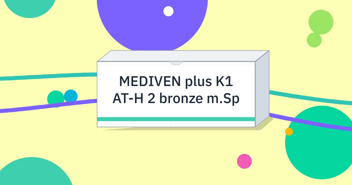 Symbolbild: Packung mit der Aufschrift MEDIVEN plus K1 AT-H 2 bronze m.Sp (PZN 15036067) – Verfügbarkeit und Bezug in Apotheken in Frankfurt am Main