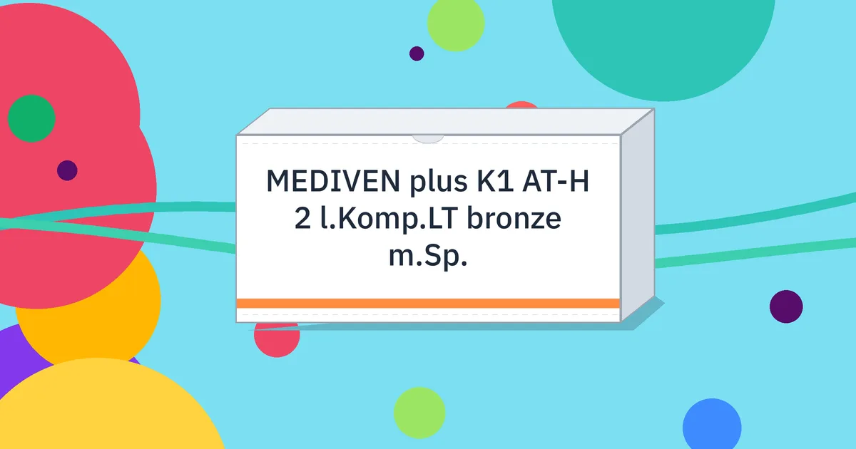 Symbolbild: Packung mit der Aufschrift MEDIVEN plus K1 AT-H 2 l.Komp.LT bronze m.Sp. (PZN 15038267) – Verfügbarkeit und Bezug in Apotheken in Frankfurt am Main