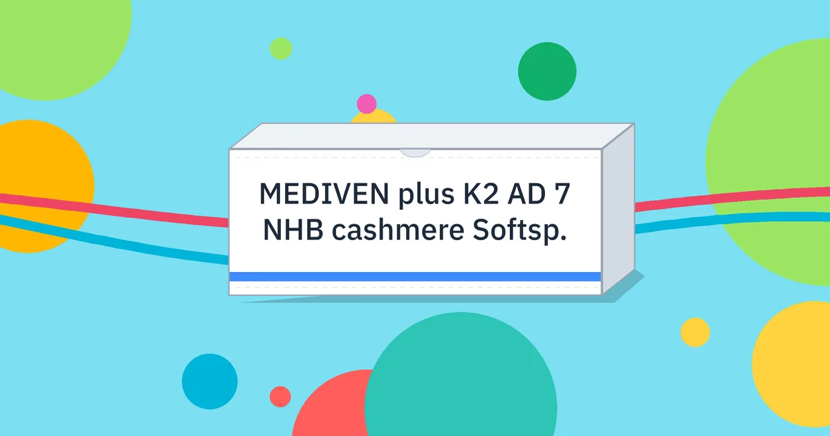 Symbolbild: Packung mit der Aufschrift MEDIVEN plus K2 AD 7 NHB cashmere Softsp. (PZN 15936463) – Verfügbarkeit und Bezug in Apotheken in Frankfurt am Main