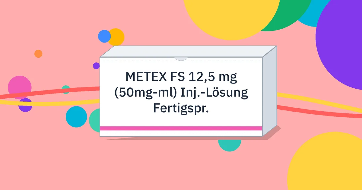 Symbolbild: Packung mit der Aufschrift METEX FS 12,5 mg (50mg-ml) Inj.-Lösung Fertigspr. (PZN 07567508) – Verfügbarkeit und Bezug in Apotheken in Frankfurt am Main
