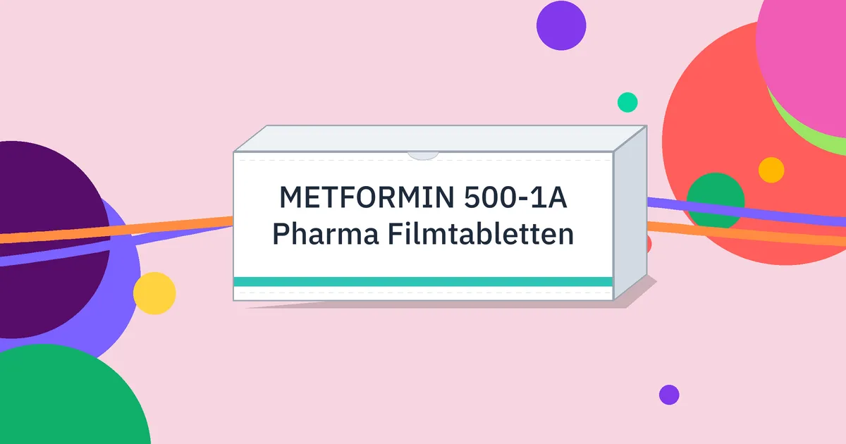 Symbolbild: Packung mit der Aufschrift METFORMIN 500-1A Pharma Filmtabletten (PZN 02950958) – Verfügbarkeit und Bezug in Apotheken in Frankfurt am Main