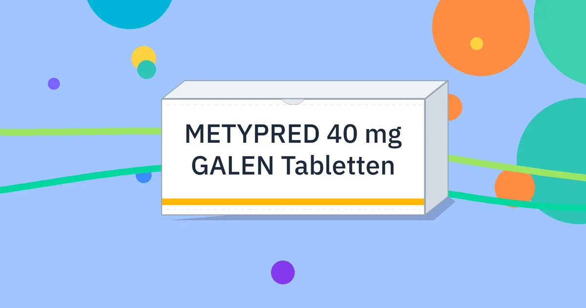 Symbolbild: Packung mit der Aufschrift METYPRED 40 mg GALEN Tabletten (PZN 06443342) – Verfügbarkeit und Bezug in Apotheken in Frankfurt am Main