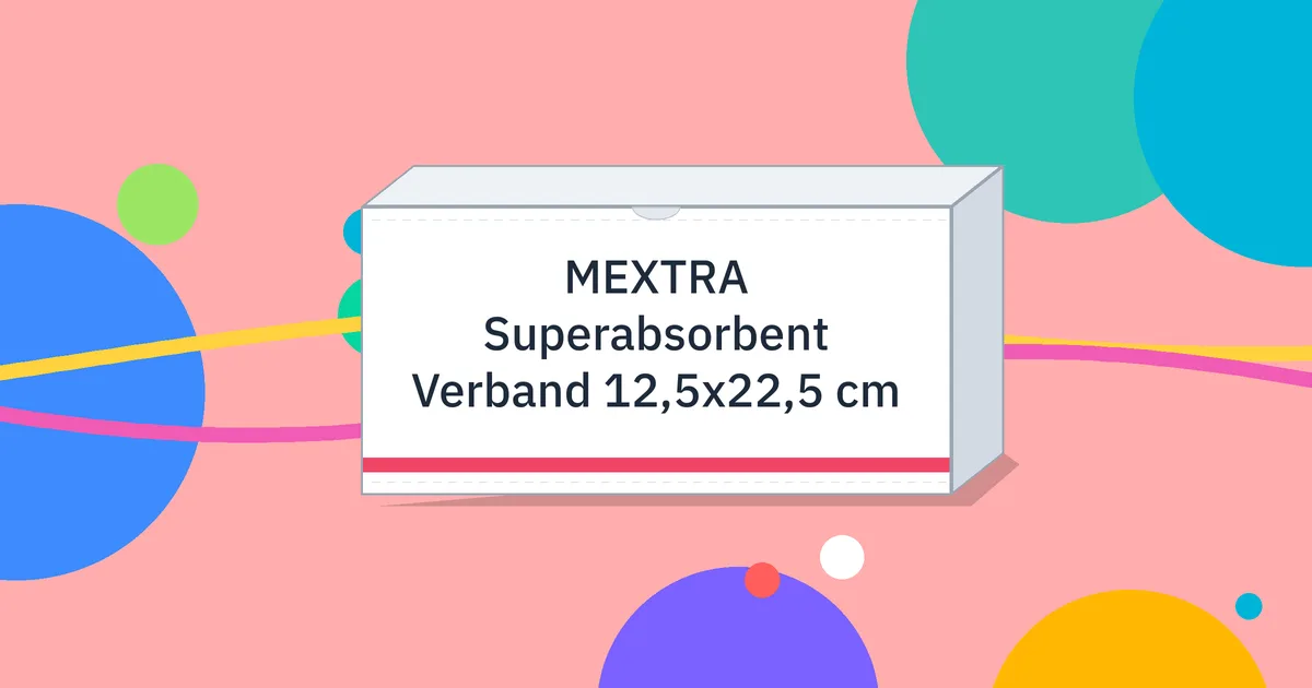 Symbolbild: Packung mit der Aufschrift MEXTRA Superabsorbent Verband 12,5x22,5 cm (PZN 14334006) – Verfügbarkeit und Bezug in Apotheken in Frankfurt am Main