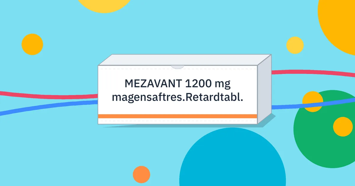 Symbolbild: Packung mit der Aufschrift MEZAVANT 1200 mg magensaftres.Retardtabl. (PZN 14163585) – Verfügbarkeit und Bezug in Apotheken in Frankfurt am Main