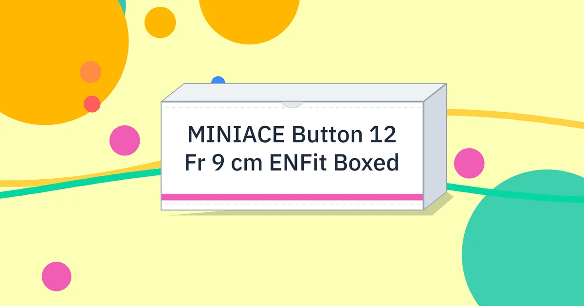 Symbolbild: Packung mit der Aufschrift MINIACE Button 12 Fr 9 cm ENFit Boxed (PZN 16953848) – Verfügbarkeit und Bezug in Apotheken in Frankfurt am Main