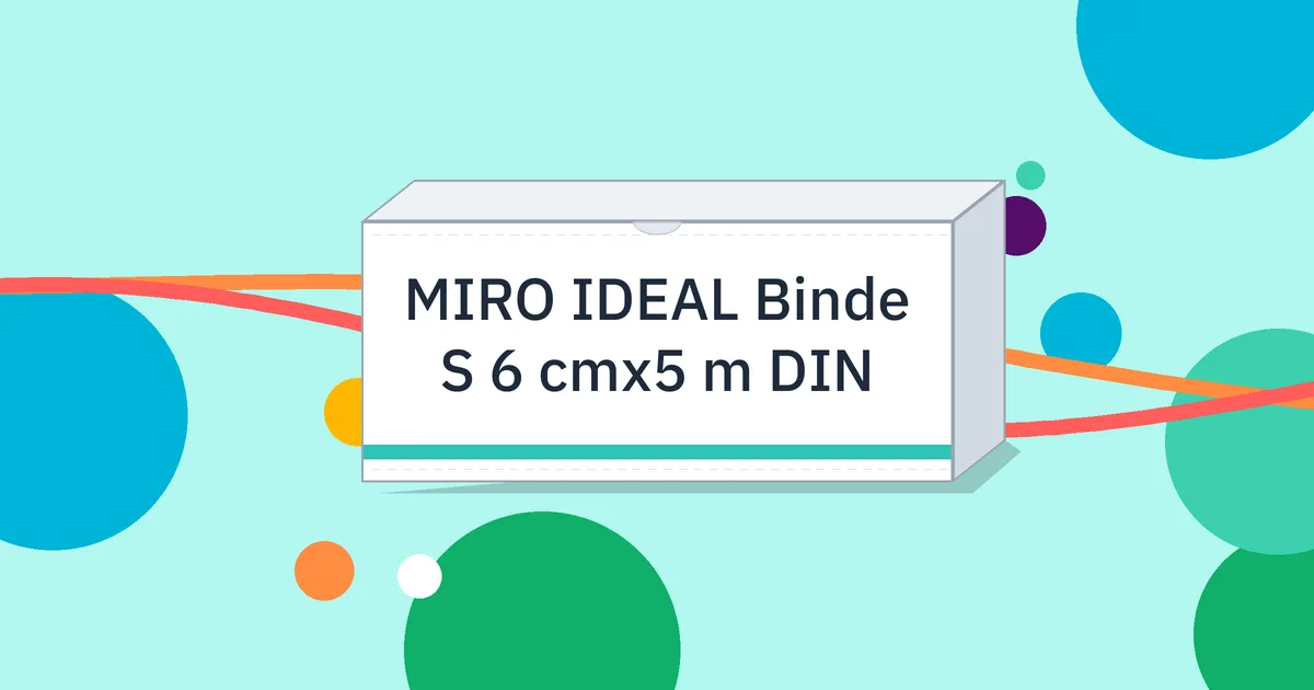 Symbolbild: Packung mit der Aufschrift MIRO IDEAL Binde S 6 cmx5 m DIN (PZN 06854269) – Verfügbarkeit und Bezug in Apotheken in Frankfurt am Main