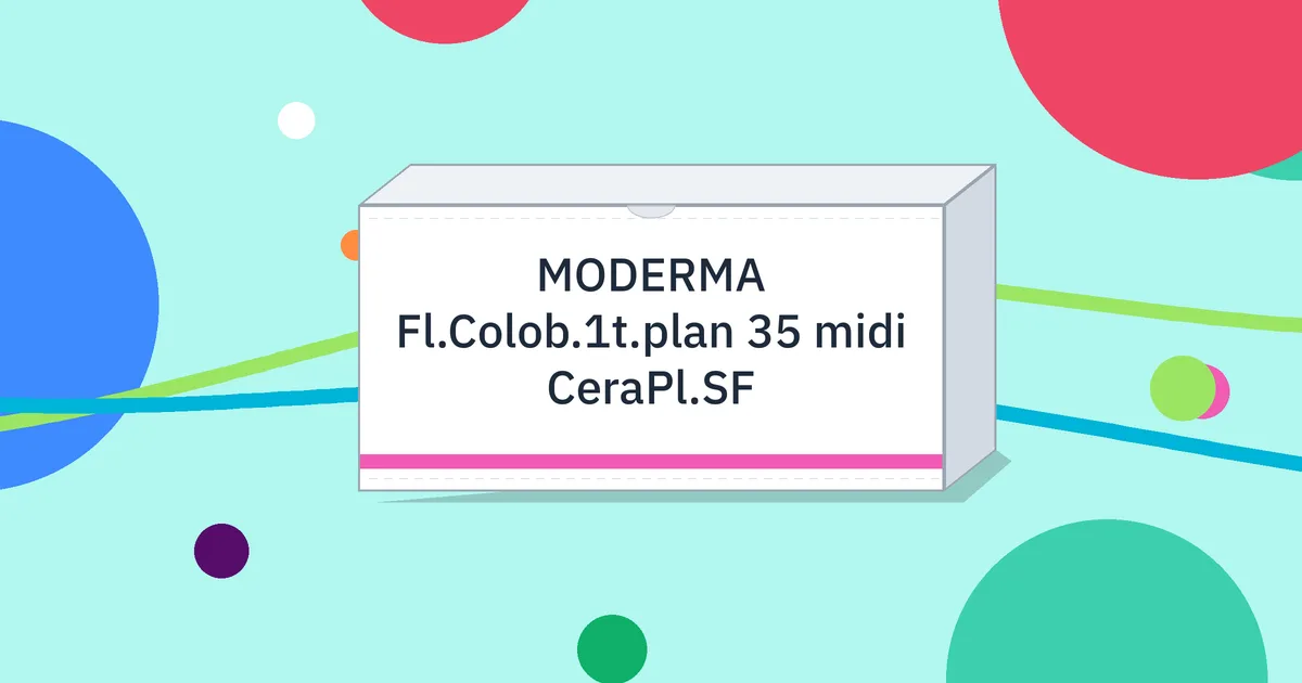 Symbolbild: Packung mit der Aufschrift MODERMA Fl.Colob.1t.plan 35 midi CeraPl.SF (PZN 12416964) – Verfügbarkeit und Bezug in Apotheken in Frankfurt am Main