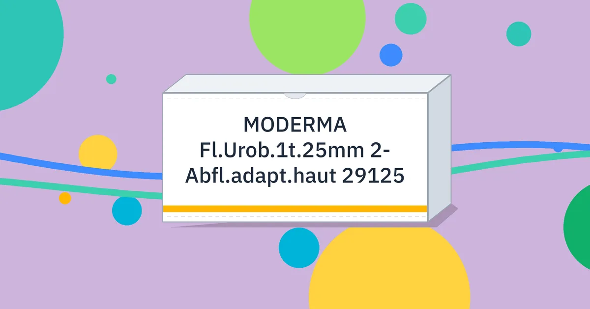 Symbolbild: Packung mit der Aufschrift MODERMA Fl.Urob.1t.25mm 2-Abfl.adapt.haut 29125 (PZN 02041109) – Verfügbarkeit und Bezug in Apotheken in Frankfurt am Main