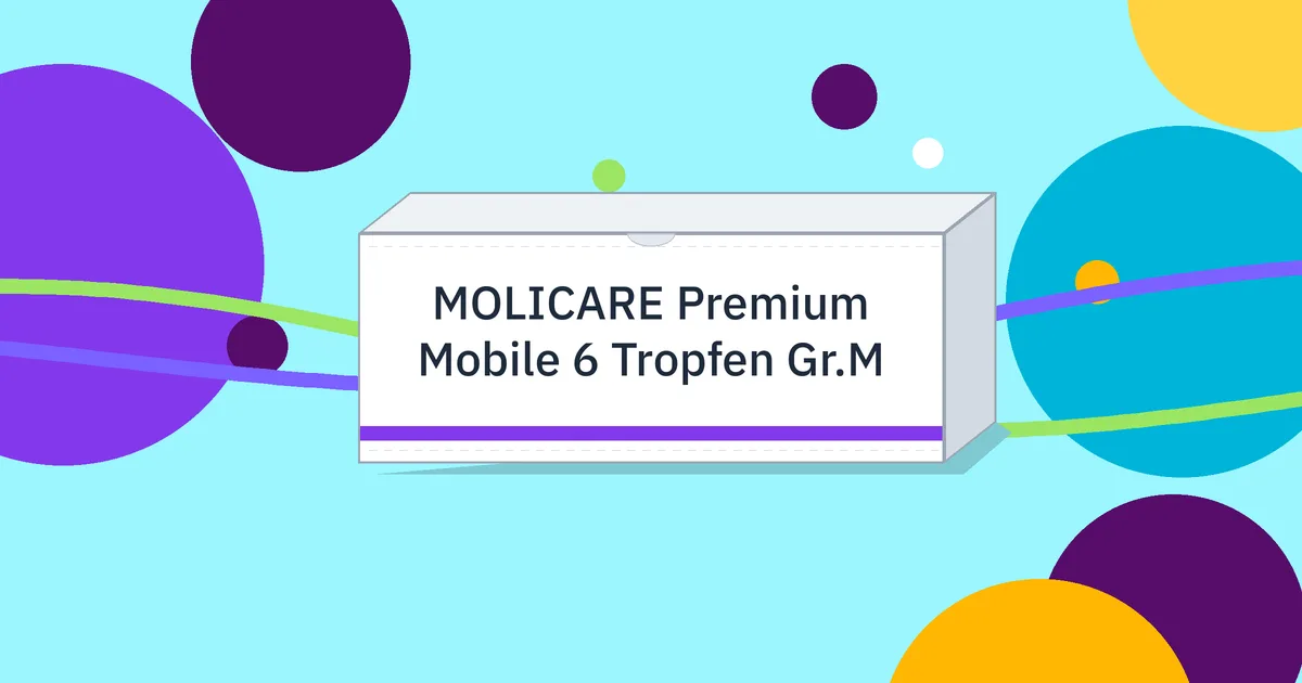 Symbolbild: Packung mit der Aufschrift MOLICARE Premium Mobile 6 Tropfen Gr.M (PZN 18446529) – Verfügbarkeit und Bezug in Apotheken in Frankfurt am Main
