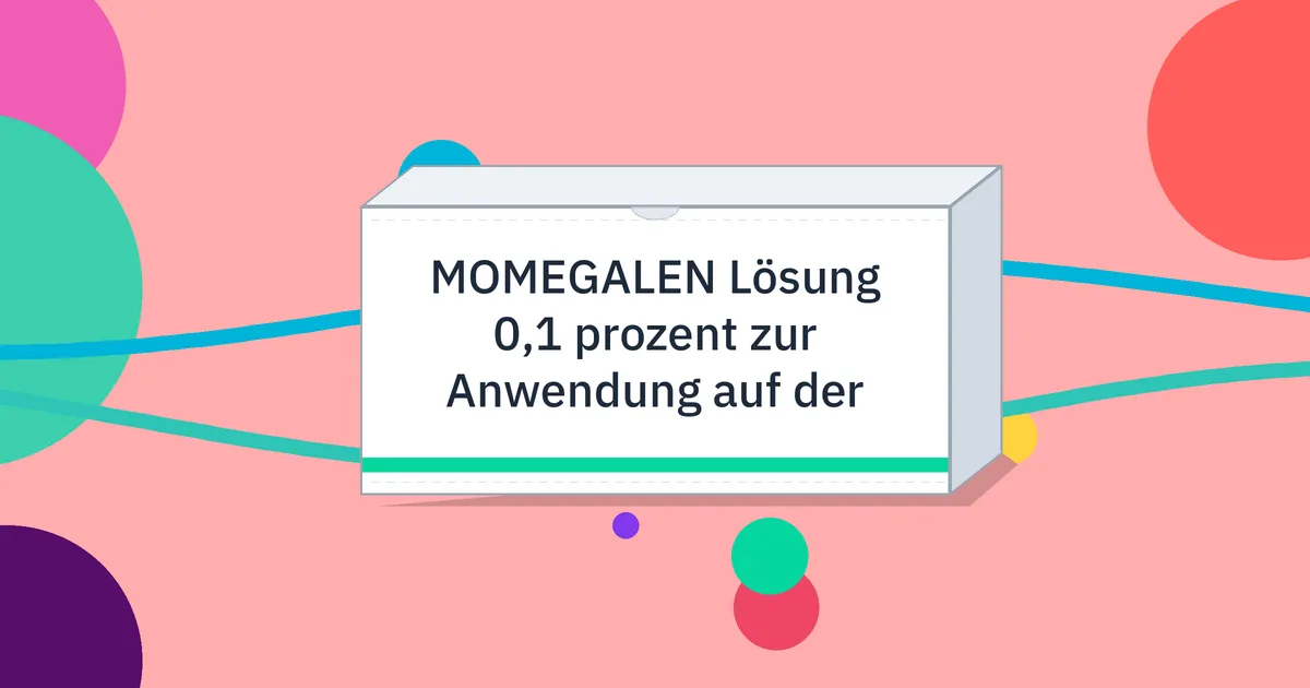 Symbolbild: Packung mit der Aufschrift MOMEGALEN Lösung 0,1 prozent zur Anwendung auf der (PZN 00853903) – Verfügbarkeit und Bezug in Apotheken in Frankfurt am Main