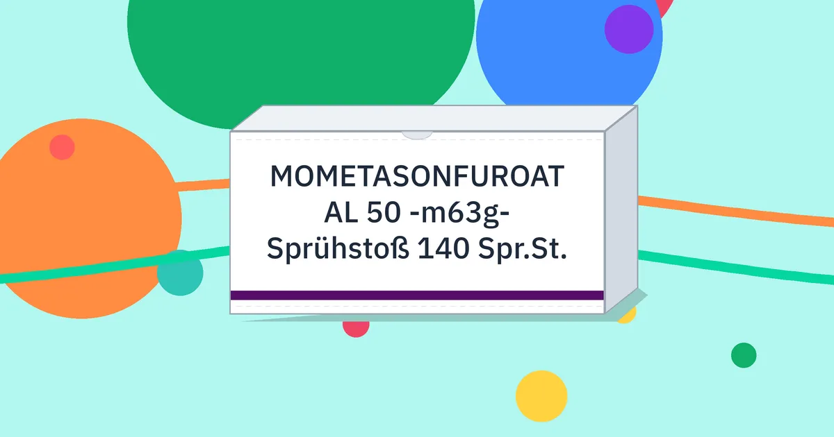 Symbolbild: Packung mit der Aufschrift MOMETASONFUROAT AL 50 -m63g-Sprühstoß 140 Spr.St. (PZN 10744977) – Verfügbarkeit und Bezug in Apotheken in Frankfurt am Main