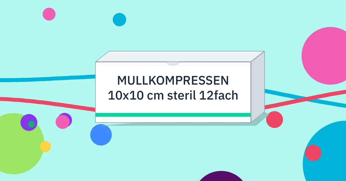 Symbolbild: Packung mit der Aufschrift MULLKOMPRESSEN 10x10 cm steril 12fach (PZN 02067362) – Verfügbarkeit und Bezug in Apotheken in Frankfurt am Main