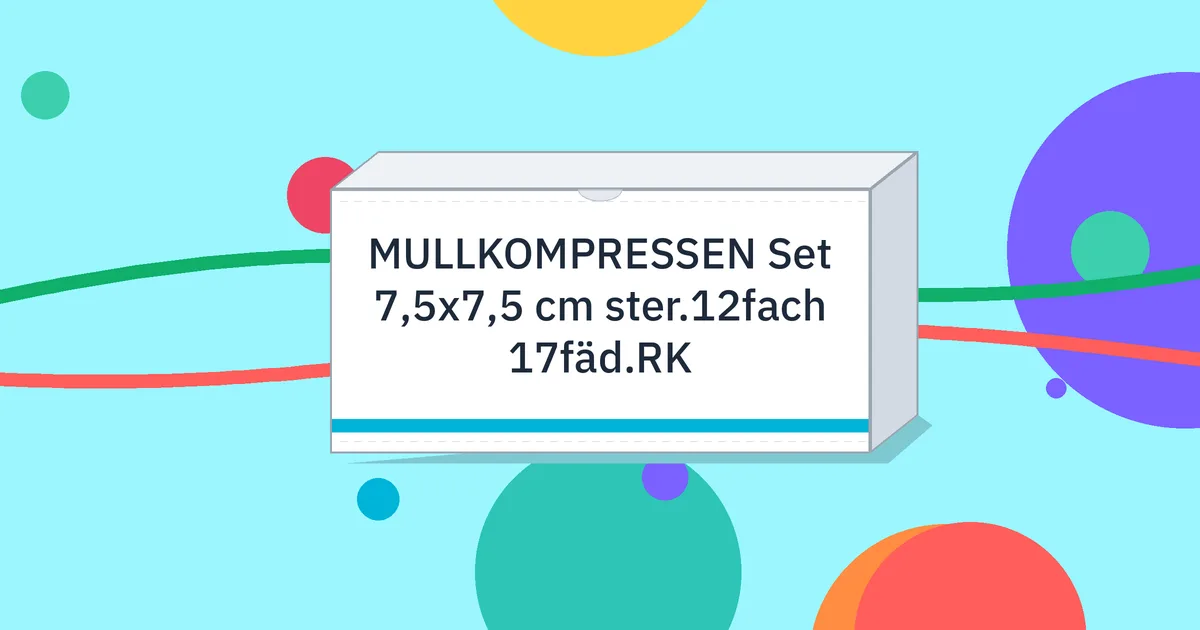 Symbolbild: Packung mit der Aufschrift MULLKOMPRESSEN Set 7,5x7,5 cm ster.12fach 17fäd.RK (PZN 06930303) – Verfügbarkeit und Bezug in Apotheken in Frankfurt am Main