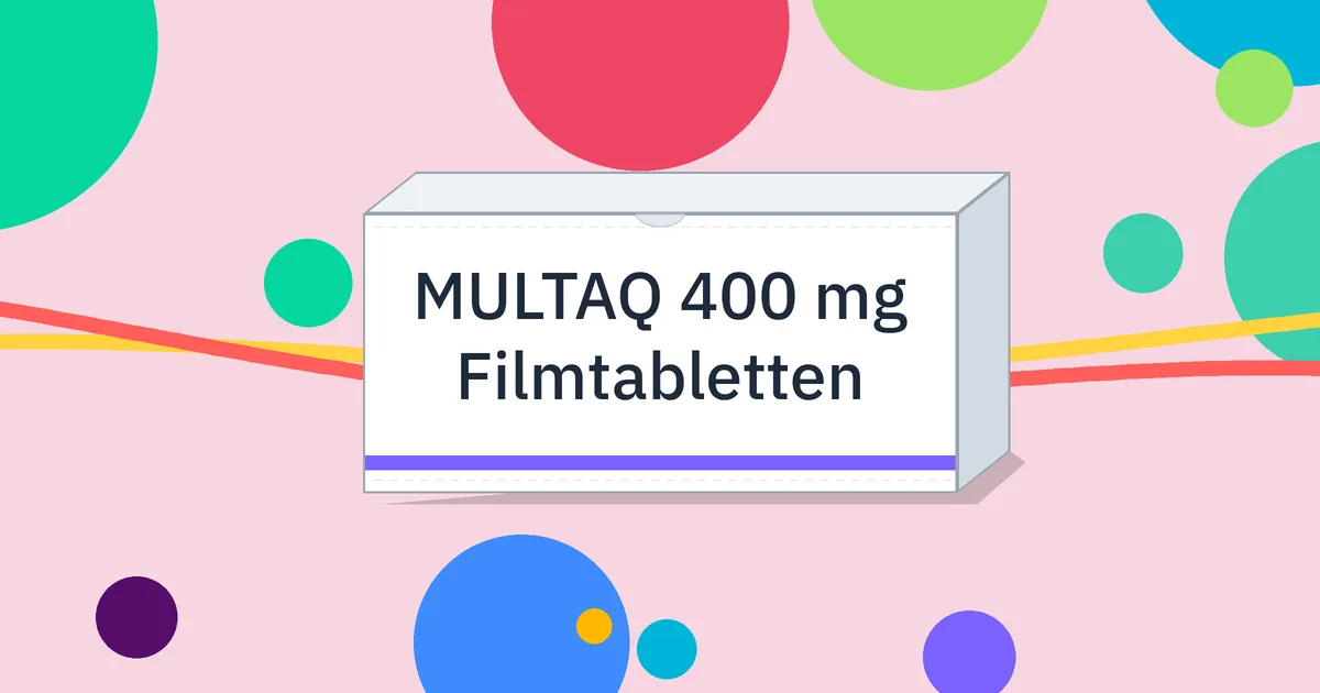 Symbolbild: Packung mit der Aufschrift MULTAQ 400 mg Filmtabletten (PZN 16387432) – Verfügbarkeit und Bezug in Apotheken in Frankfurt am Main