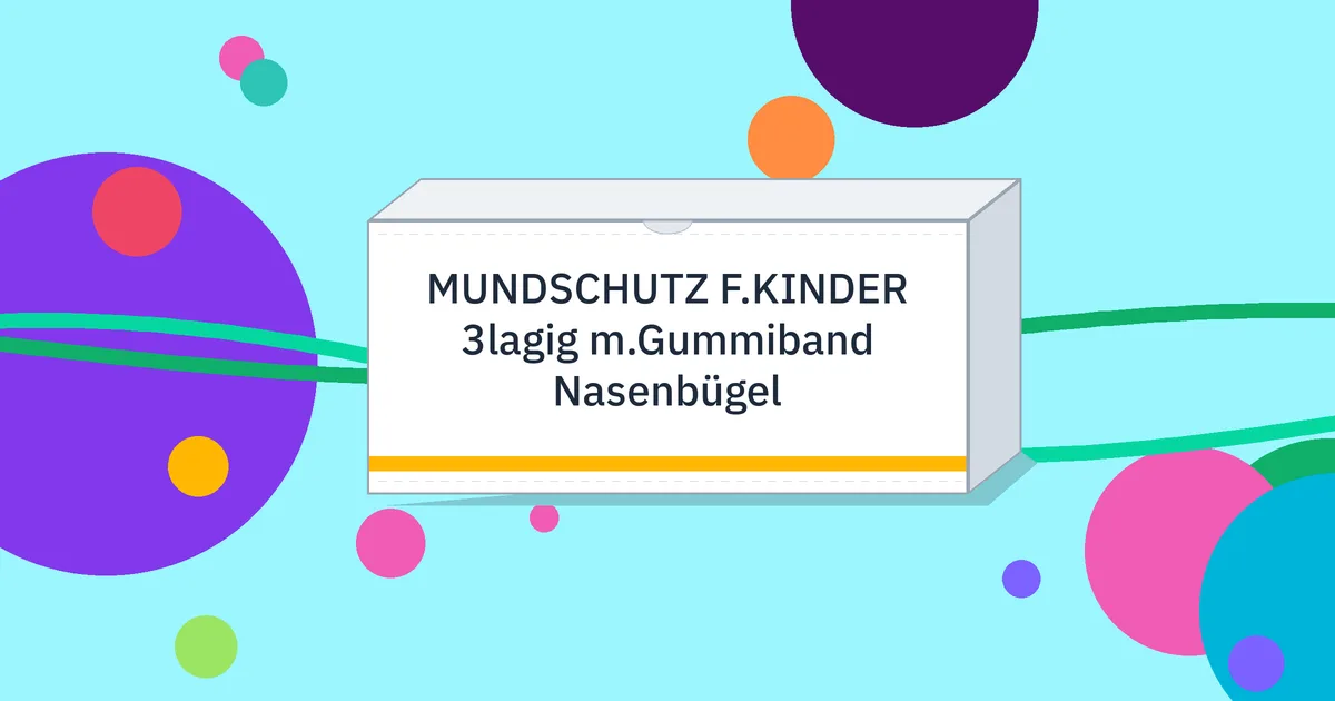 Symbolbild: Packung mit der Aufschrift MUNDSCHUTZ F.KINDER 3lagig m.Gummiband Nasenbügel (PZN 16855040) – Verfügbarkeit und Bezug in Apotheken in Frankfurt am Main