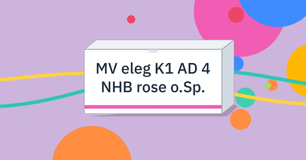 Symbolbild: Packung mit der Aufschrift MV eleg K1 AD 4 NHB rose o.Sp. (PZN 15674454) – Verfügbarkeit und Bezug in Apotheken in Frankfurt am Main
