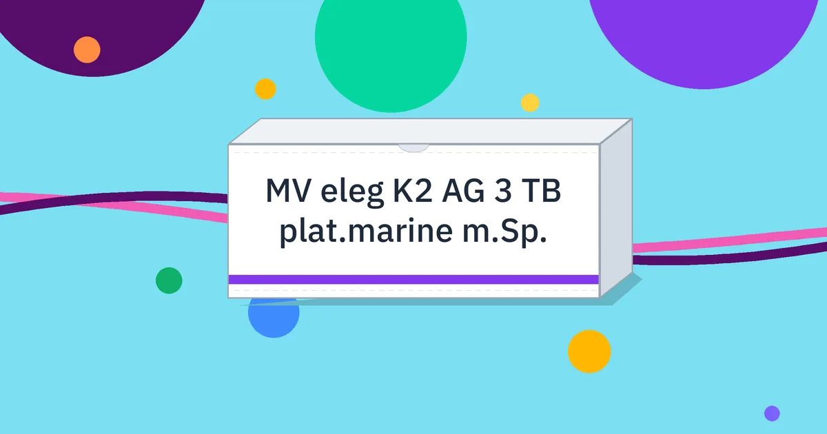 Symbolbild: Packung mit der Aufschrift MV eleg K2 AG 3 TB plat.marine m.Sp. (PZN 15283713) – Verfügbarkeit und Bezug in Apotheken in Frankfurt am Main