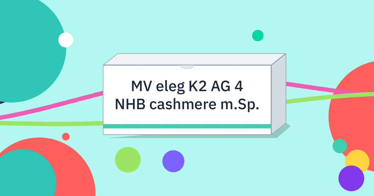 Symbolbild: Packung mit der Aufschrift MV eleg K2 AG 4 NHB cashmere m.Sp. (PZN 15729988) – Verfügbarkeit und Bezug in Apotheken in Frankfurt am Main