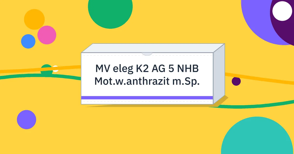 Symbolbild: Packung mit der Aufschrift MV eleg K2 AG 5 NHB Mot.w.anthrazit m.Sp. (PZN 15726180) – Verfügbarkeit und Bezug in Apotheken in Frankfurt am Main